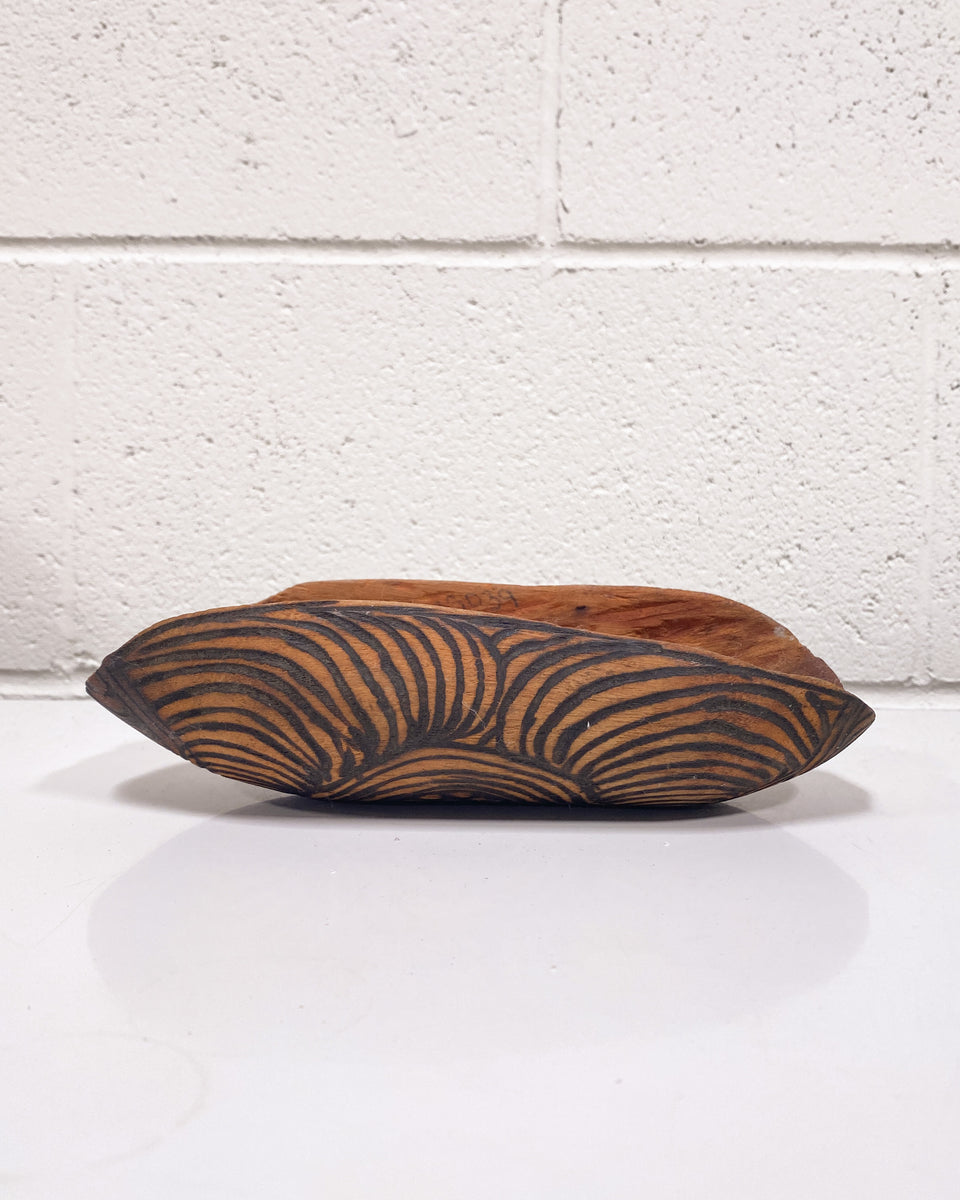 Vintage Carved Wood Ovular Tray with Swirls – Sunbeam Vintage