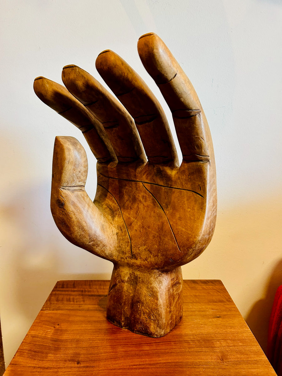 Hand Carved Wooden Hand Sculpture – Sunbeam Vintage