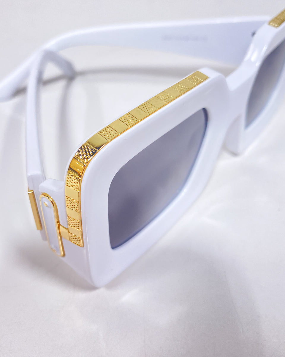 White Rectangular Sunnies with Gold Detail – Sunbeam Vintage