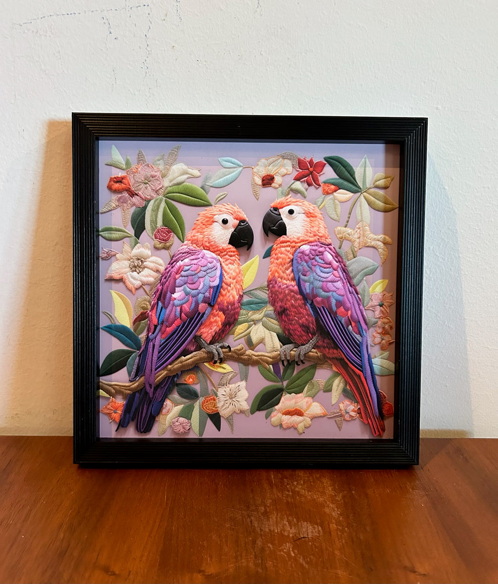 Parakeet Lovebirds in Flowers Wall Picture Frame – Sunbeam Vintage