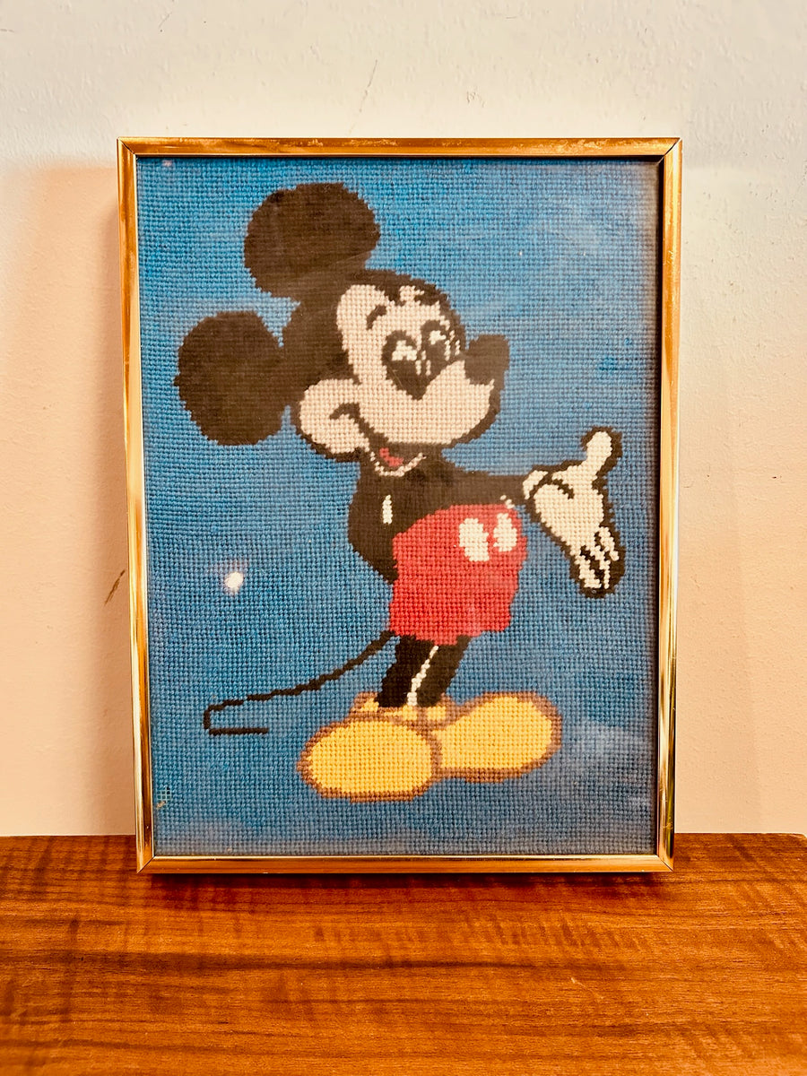 Handmade Vintage Needlepoint Framed Mickey Mouse – Sunbeam Vintage