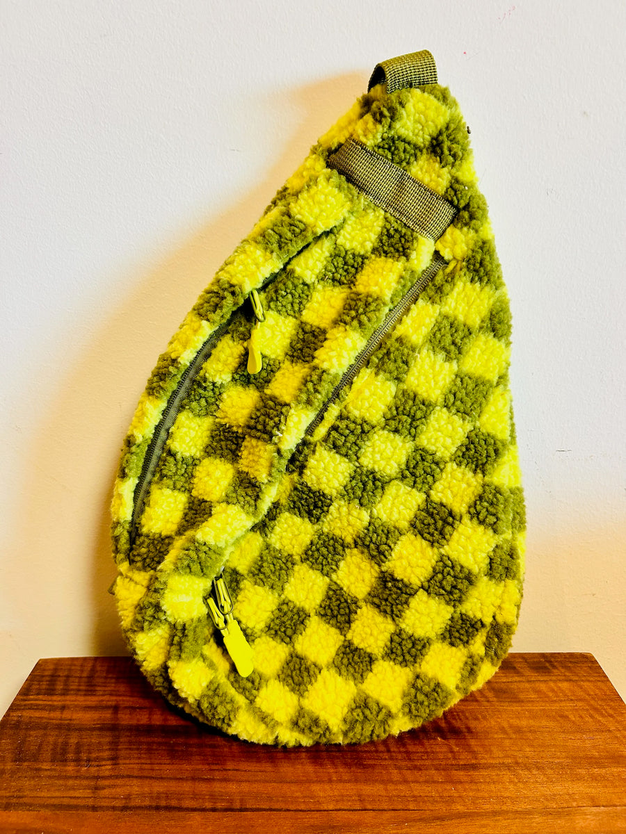 Street Skater Crossbody Teardrop Bag - Adjustable Green Checkered Bag ...