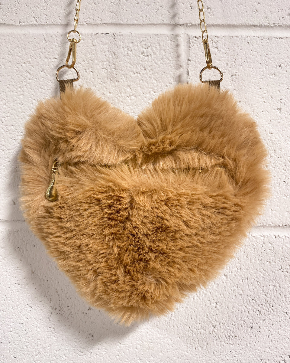 Fuzzy Heart Shaped Caramel Purse – Sunbeam Vintage