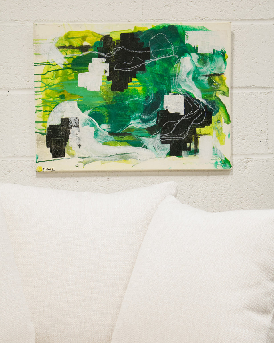 Green Abstract Oil Painting by E. Marz – Sunbeam Vintage