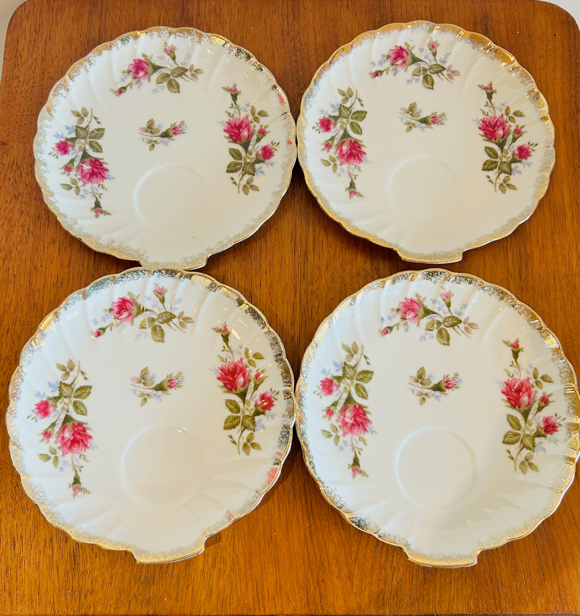 Lefton Hand Painted Rose Snack Plate set of 4 – Sunbeam Vintage