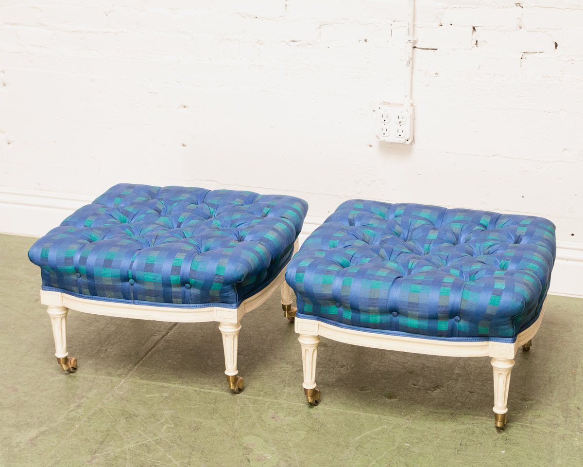 Gingham Blue Vintage Ottoman – Sunbeam Vintage