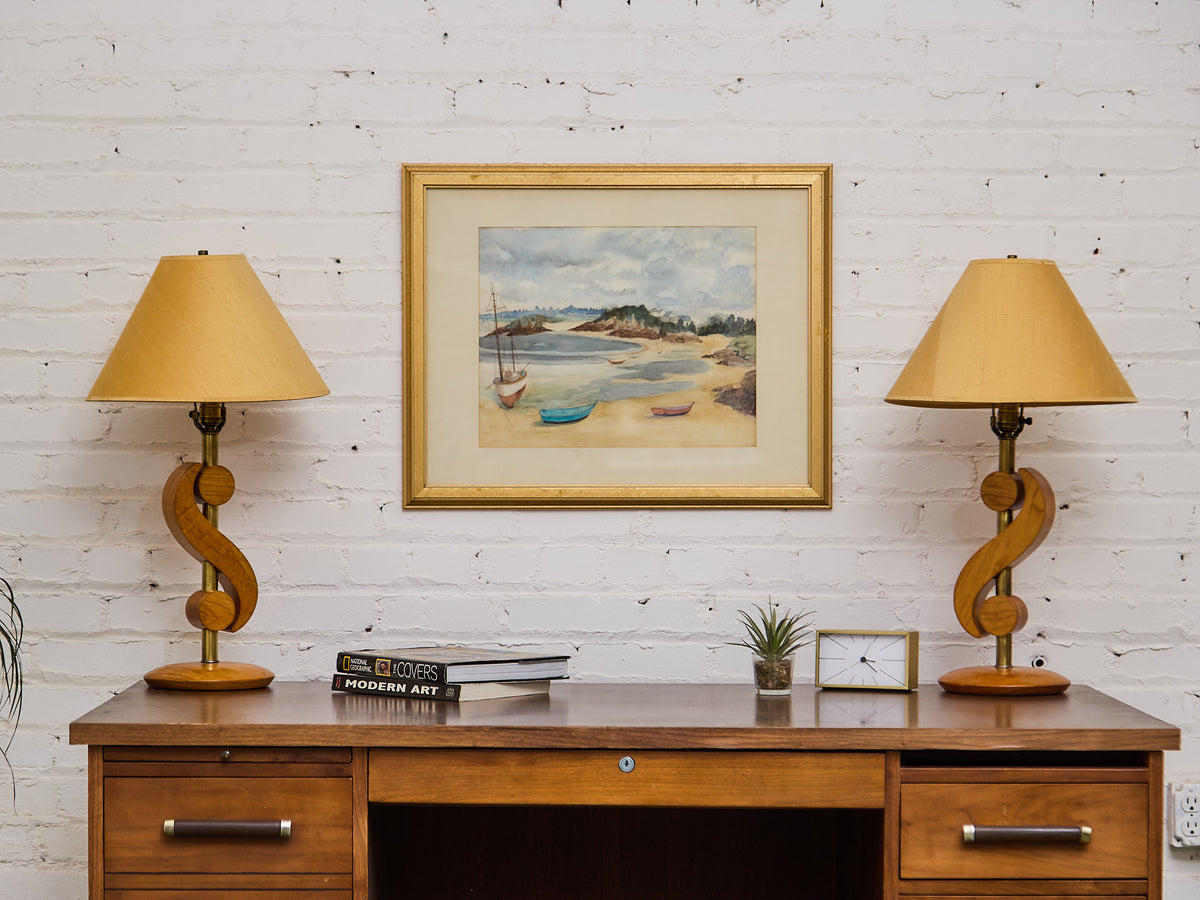 Vintage Carved Wood and Brass Modernist Table Lamp – Sunbeam Vintage