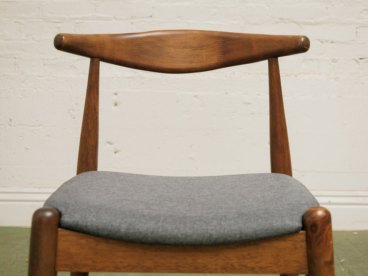 Dark wood single chair with gray seat – Sunbeam Vintage