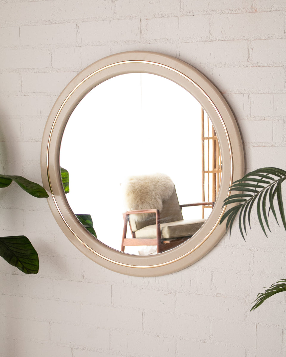 80s mauve and gold round mirror – Sunbeam Vintage
